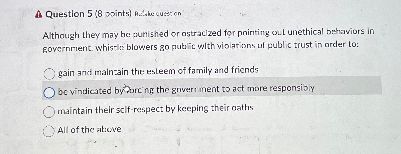Solved A Question 5 (8 ﻿points) ﻿Retake questionAlthough | Chegg.com