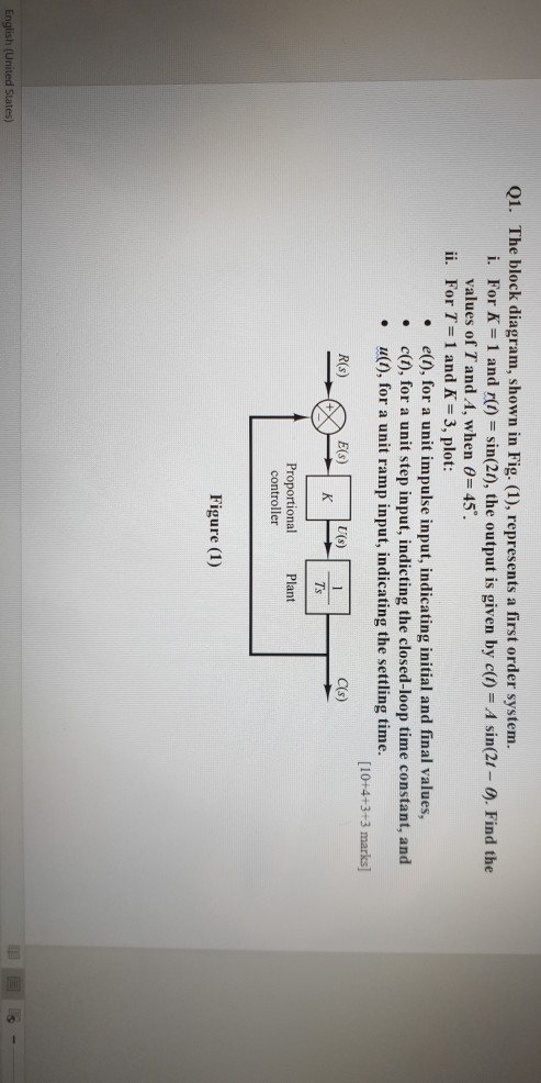 Solved Q1. The block diagram, shown in Fig. (1), represents | Chegg.com