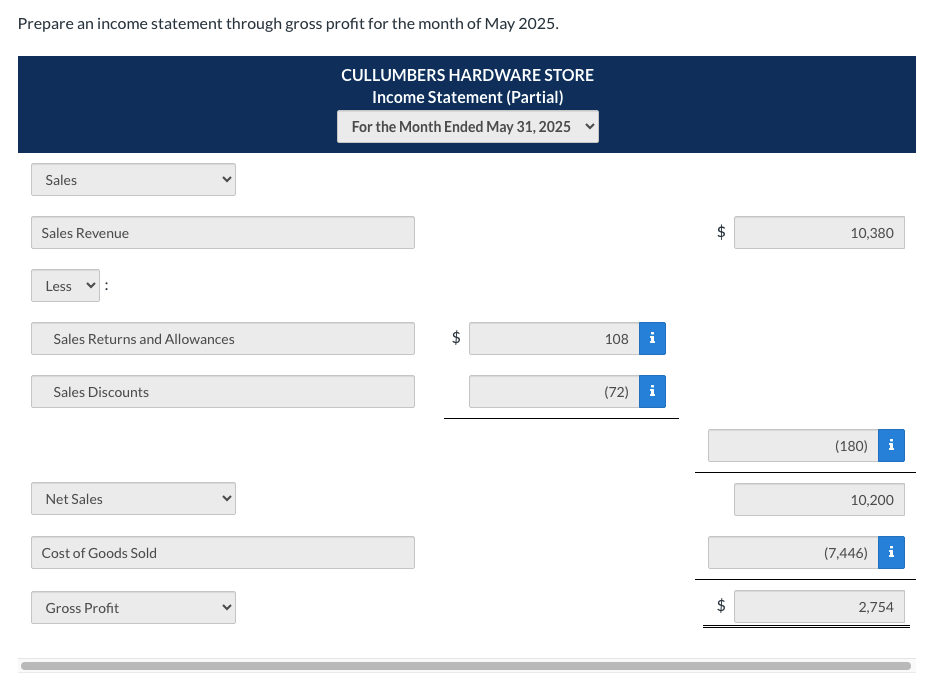 Solved Prepare an income statement through gross profit for | Chegg.com