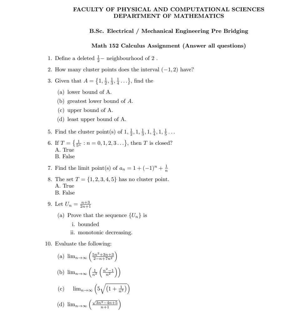 Solved FACULTY OF PHYSICAL AND COMPUTATIONAL SCIENCES | Chegg.com