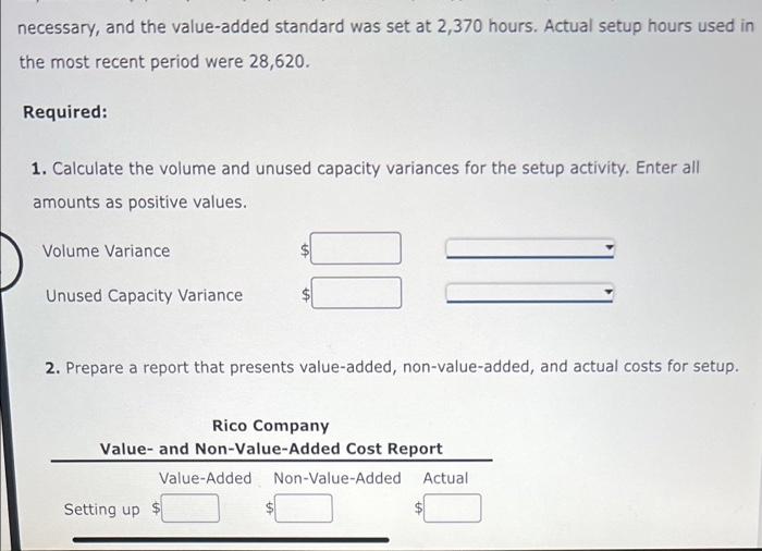 Solved Calculation of Value-Added and Non-Value-Added Costs, | Chegg.com