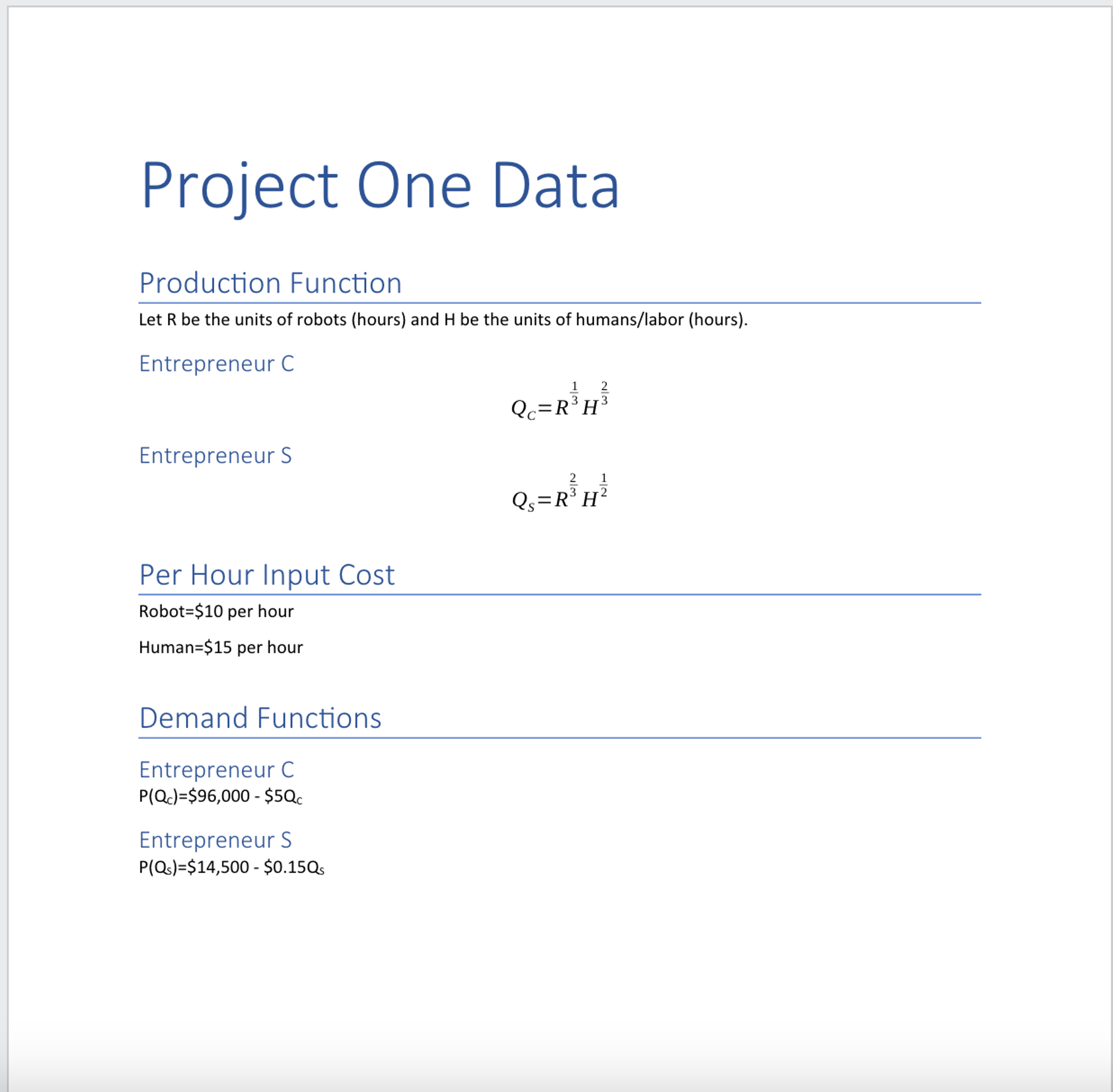 Solved Project One DataProduction FunctionLet R be the units | Chegg.com