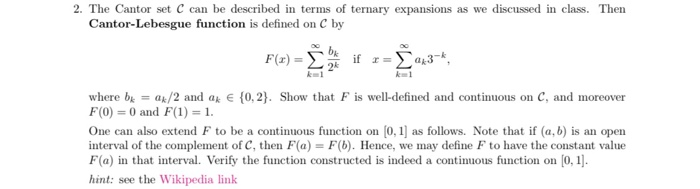 Solved 2. The Cantor set C can be described in terms of | Chegg.com