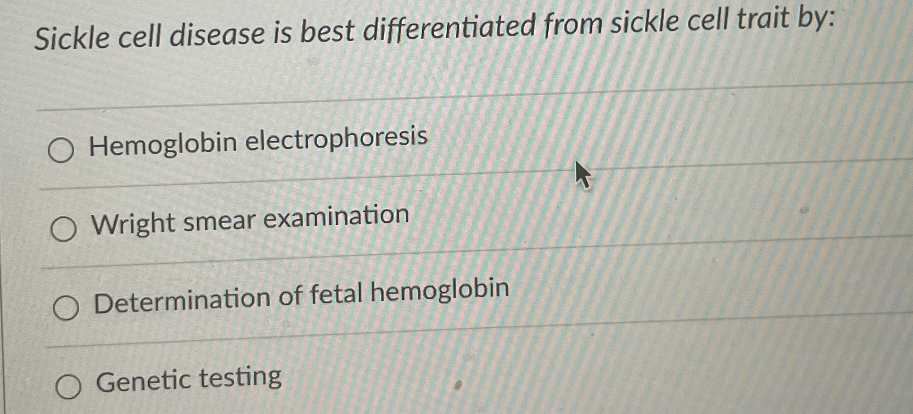 Solved Sickle cell disease is best differentiated from | Chegg.com