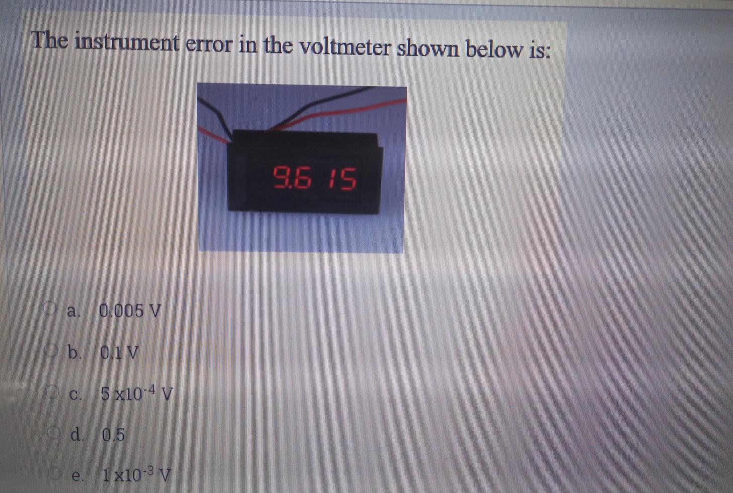 Solved The instrument error in the voltmeter shown below is: | Chegg.com