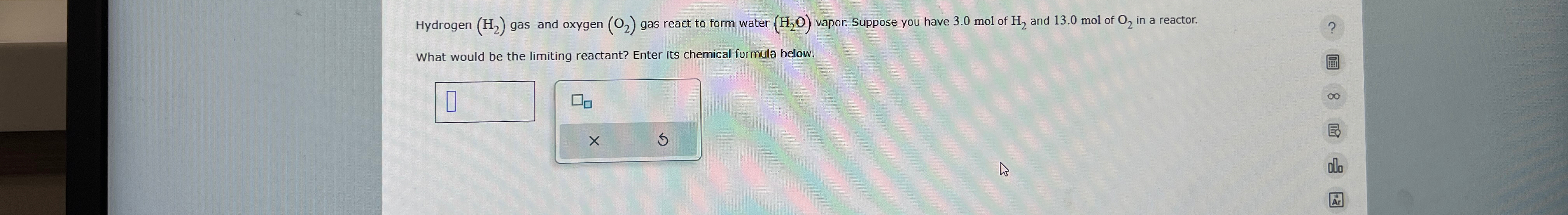 Solved Hydrogen (H2) ﻿gas and oxygen (O2) ﻿gas react to form | Chegg.com