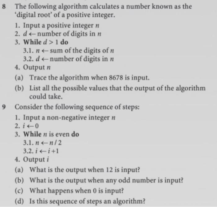 Solved 8 The following algorithm calculates a number known | Chegg.com