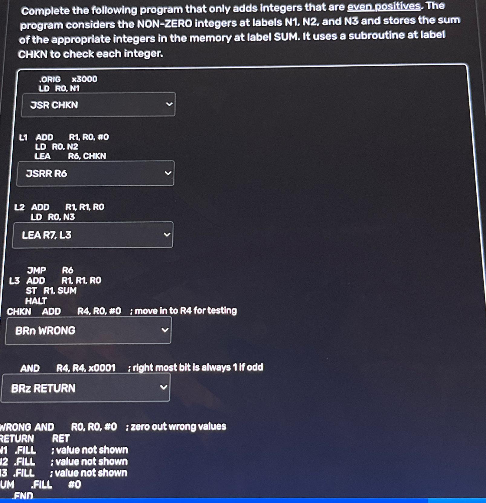 Solved Complete the following program that only adds | Chegg.com
