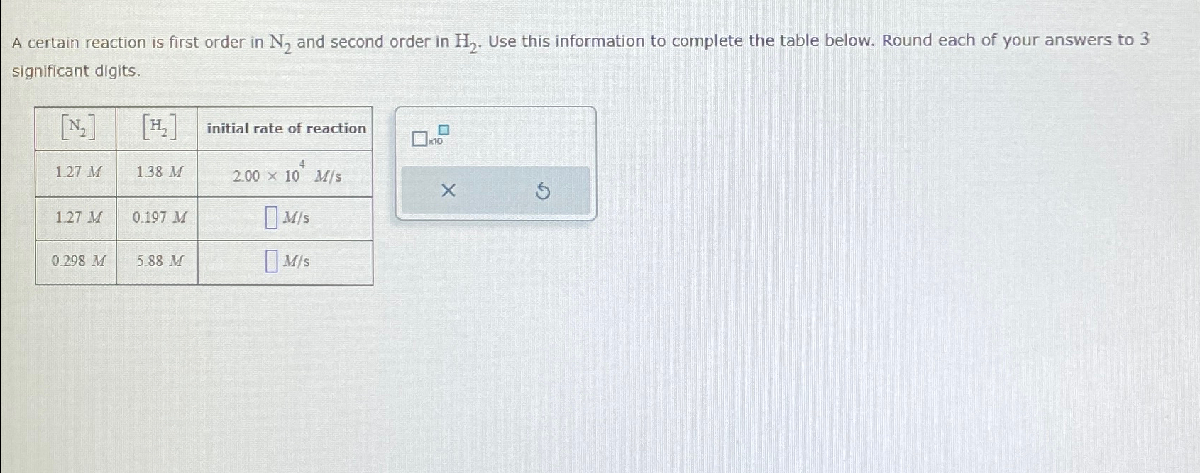 Solved A certain reaction is first order in N2 ﻿and second | Chegg.com