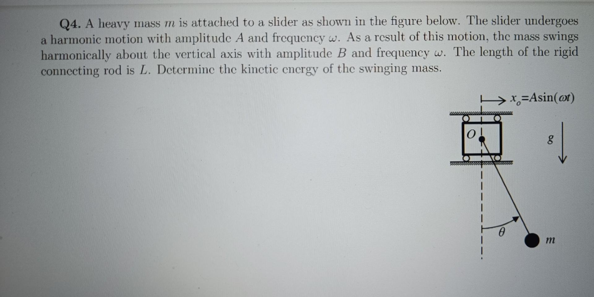 Solved Q4. A heavy mass m is attached to a slider as shown | Chegg.com