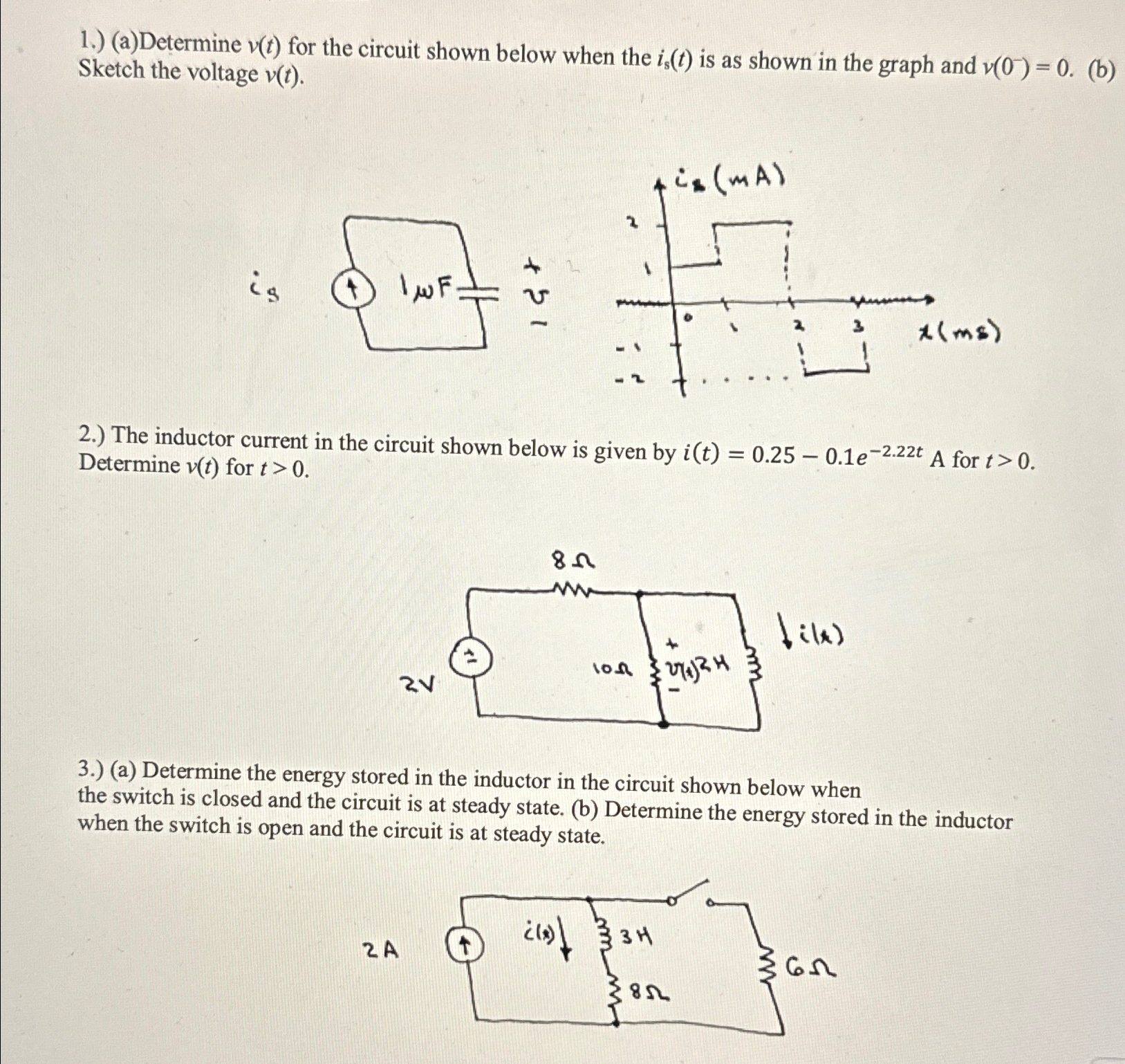 Solved 1.) (a)Determine v(t) ﻿for the circuit shown below | Chegg.com