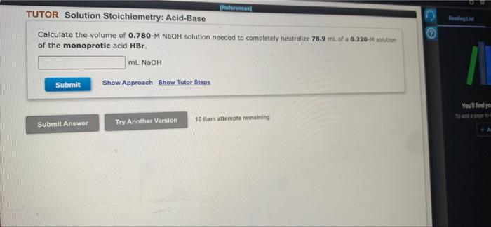 Solved Reference TUTOR Solution Stoichiometry: Acid-Base | Chegg.com