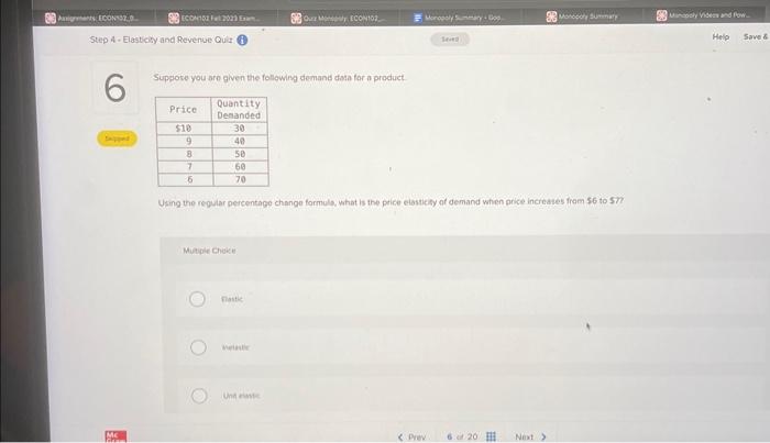 Solved Suppose you are given the following demand dsta for a | Chegg.com
