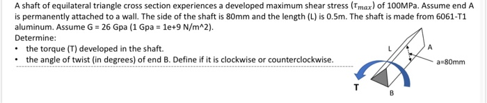 Solved A shaft of equilateral triangle cross section | Chegg.com