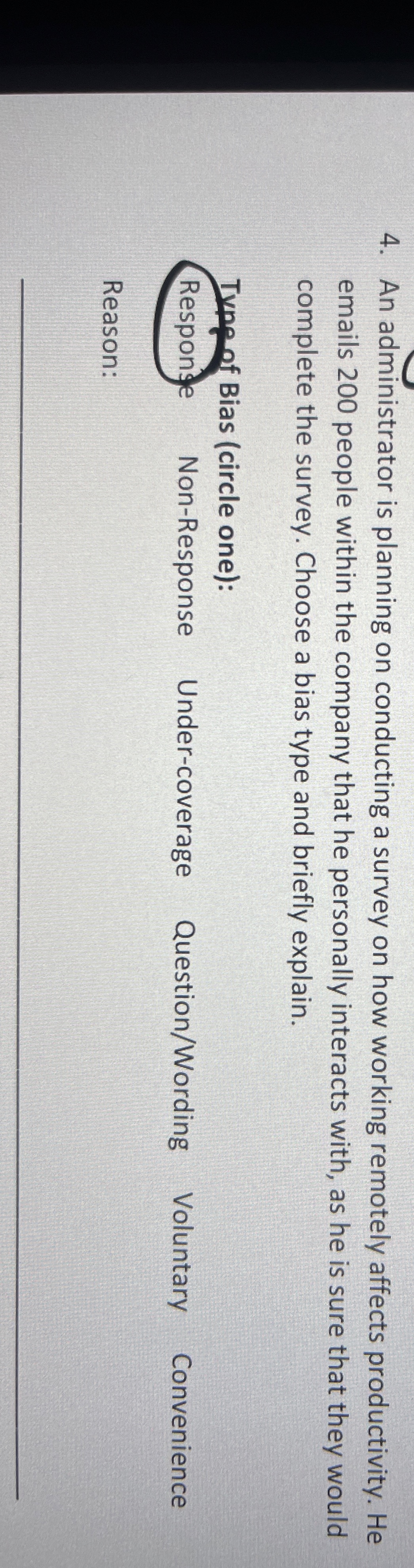 Solved An administrator is planning on conducting a survey | Chegg.com