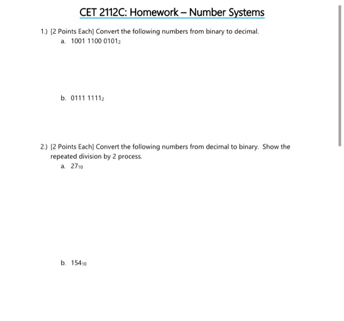 Solved CET 2112C: Homework - Number Systems 1.) [2 Points | Chegg.com