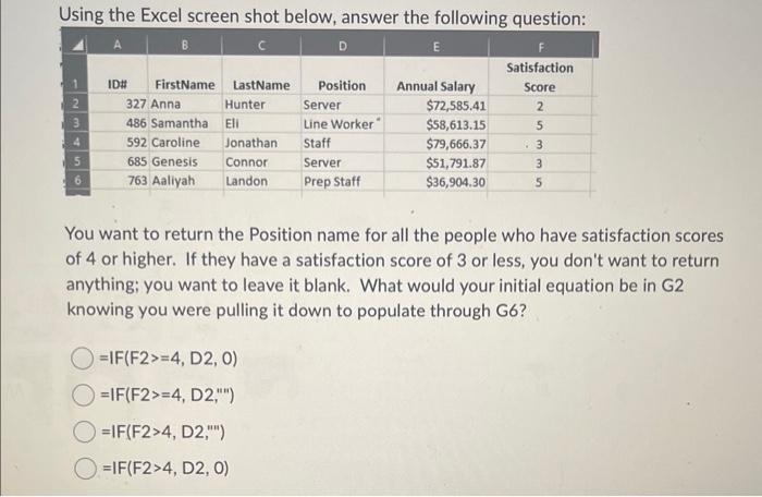 Solved Using the Excel screen shot below, answer the | Chegg.com