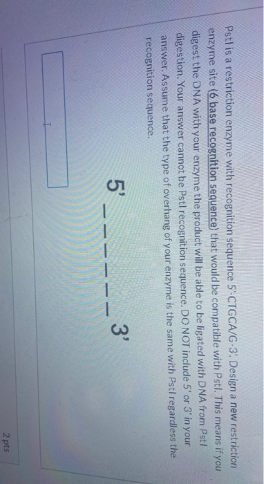 Pstl is a restriction enzyme with recognition | Chegg.com