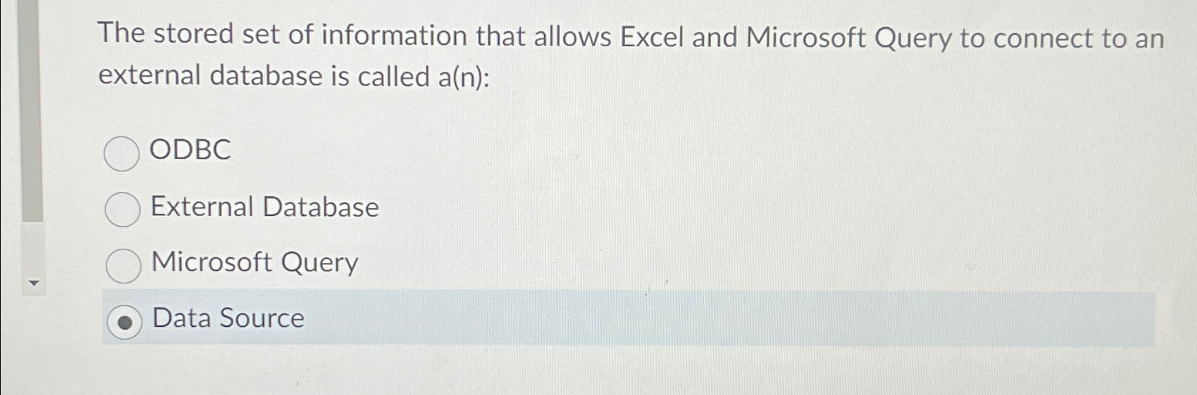 Solved The stored set of information that allows Excel and | Chegg.com