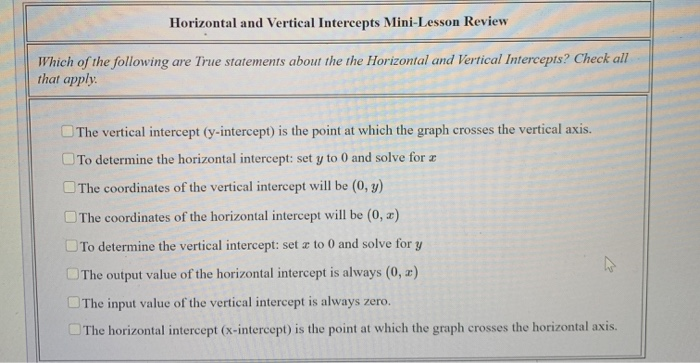 Solved Horizontal and Vertical Intercepts Mini-Lesson Review | Chegg.com