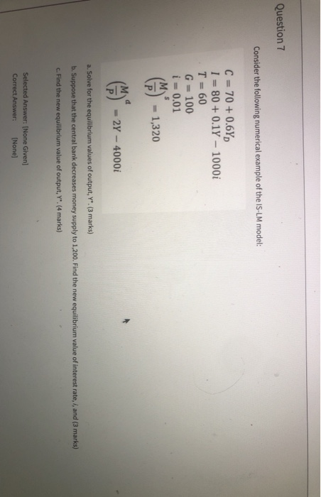 Solved Question 7 Consider the following numerical example | Chegg.com