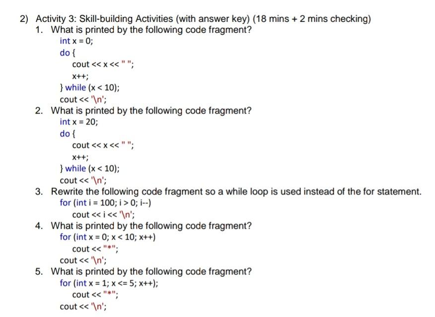 Solved 2) Activity 3: Skill-building Activities (with answer | Chegg.com