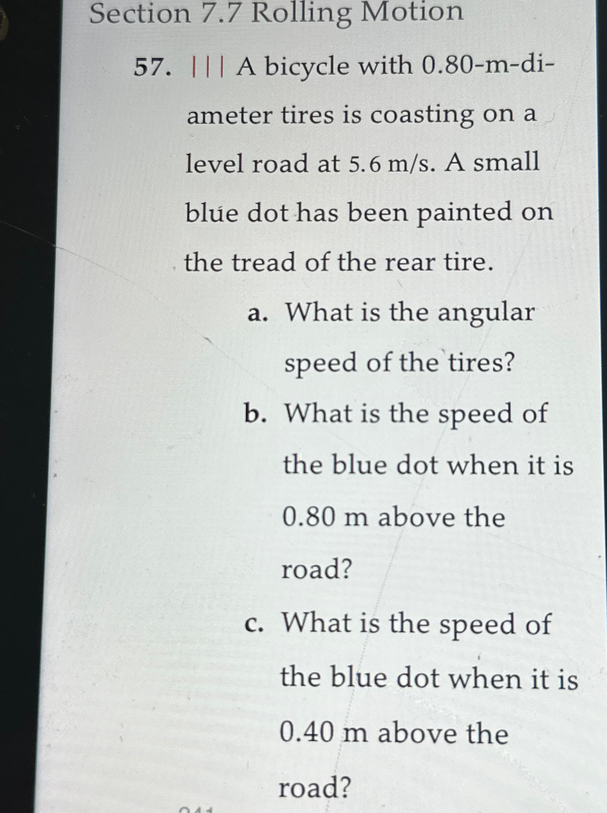 Solved Section 7.7 ﻿Rolling Motion57. ﻿II A bicycle with | Chegg.com