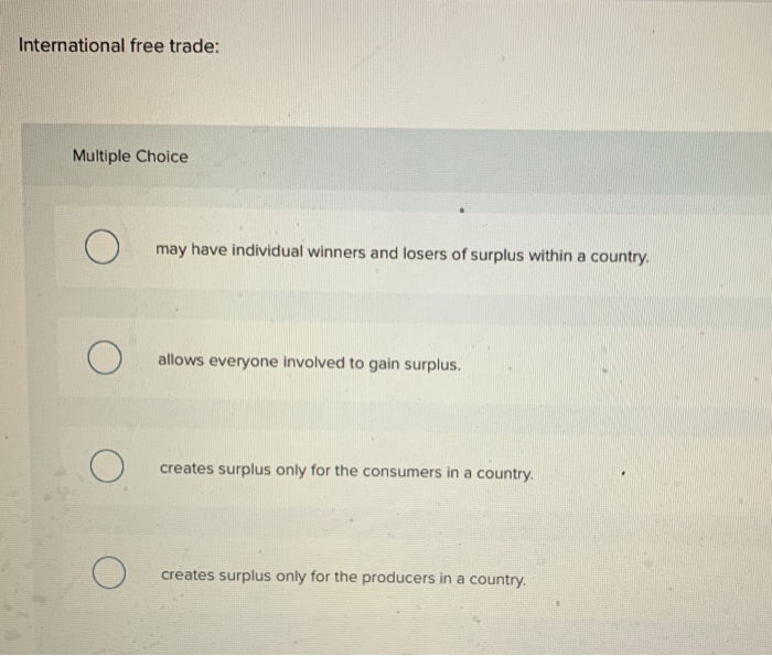 Solved International free trade: Multiple Choice o may have | Chegg.com
