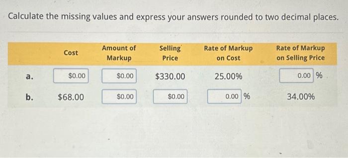 Solved Calculate the missing values and express your answers | Chegg.com