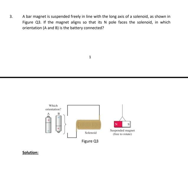 Solved 3. A bar magnet is suspended freely in line with the | Chegg.com