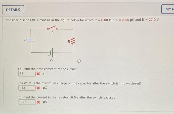 Solved Consider a series RC circuit as in the figure below | Chegg.com