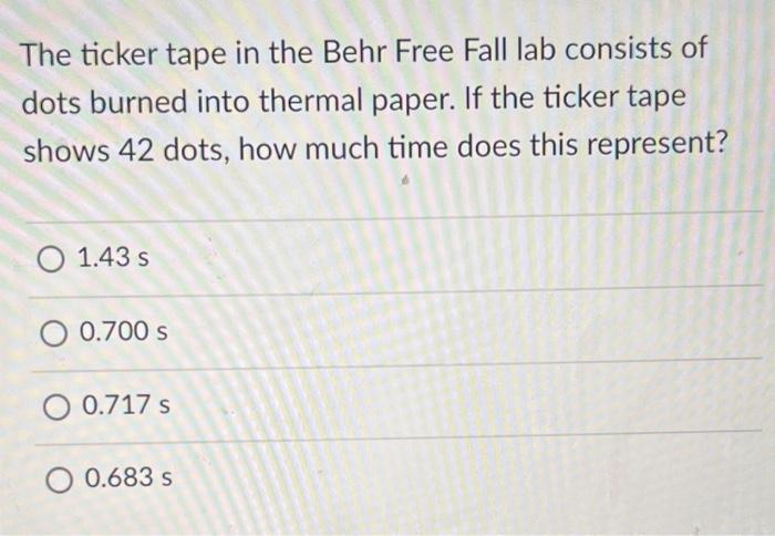 Solved The ticker tape in the Behr Free Fall lab consists of | Chegg.com