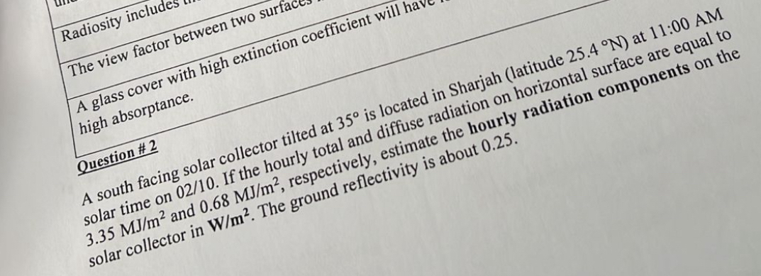 Solved A south facing solar collector tilted at 35° ﻿is | Chegg.com