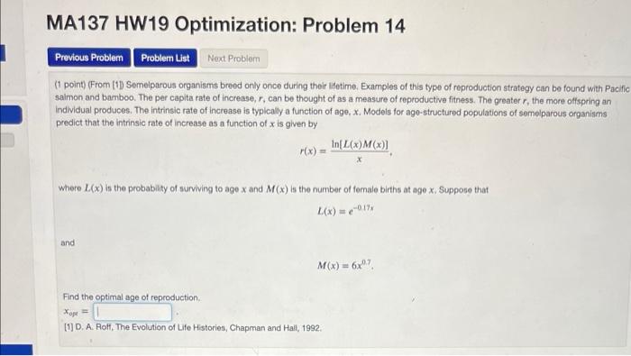 Solved MA137 HW19 Optimization: Problem 14 (1 point) (From | Chegg.com