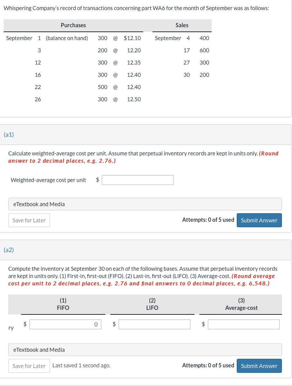 Solved Whispering Company's record of transactions | Chegg.com