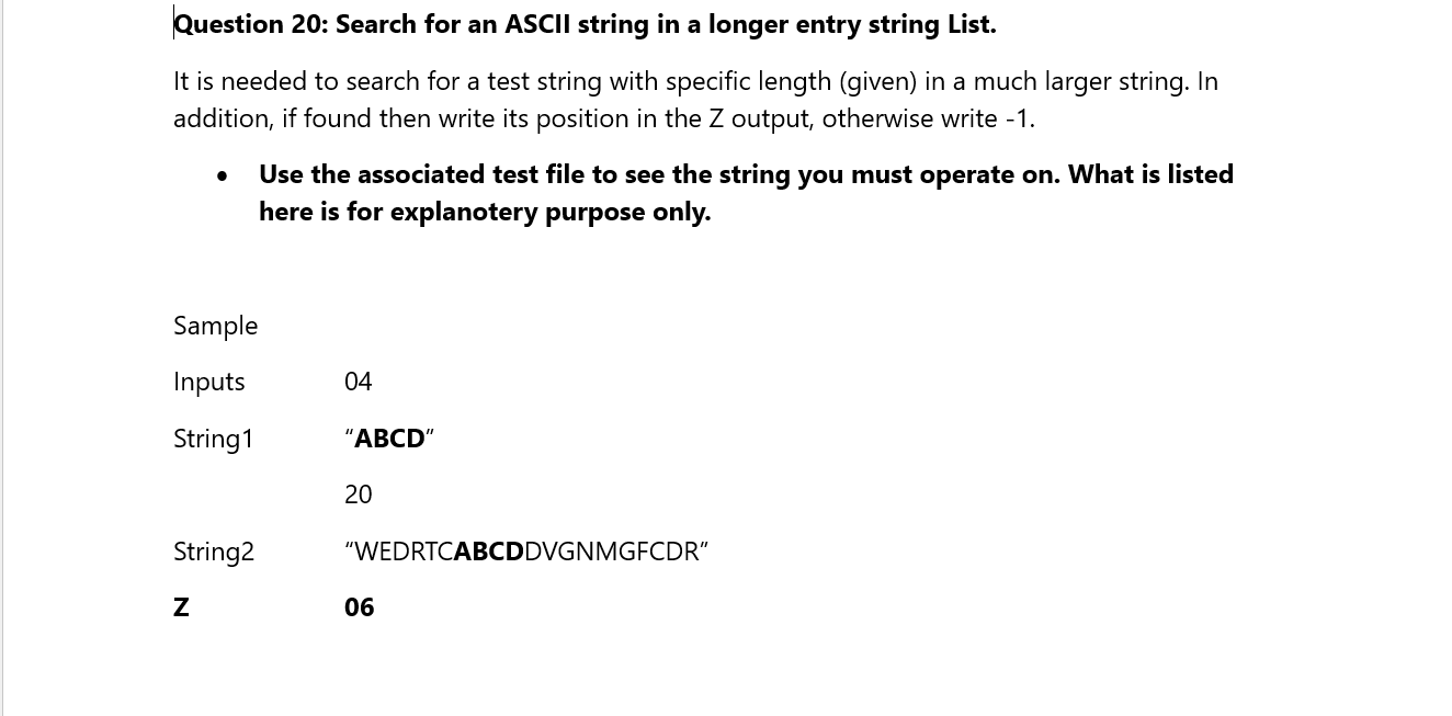 Solved Question 20 Search For An Ascii String In A Longer 9431