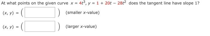 Solved At what points on the given curve x=4t3,y=1+20t−28t2 | Chegg.com