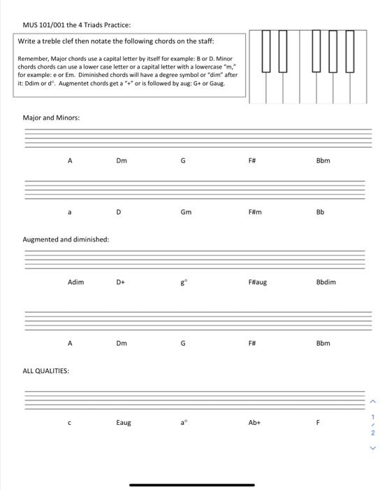 Write a treble clef then notate the following chords | Chegg.com