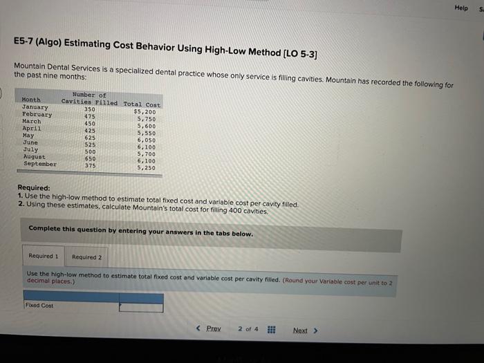 Solved Help E5-7 (Algo) Estimating Cost Behavior Using | Chegg.com