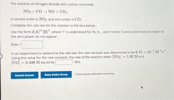 Solved The reaction of nitrogen dioxide with carbon monoxide | Chegg.com