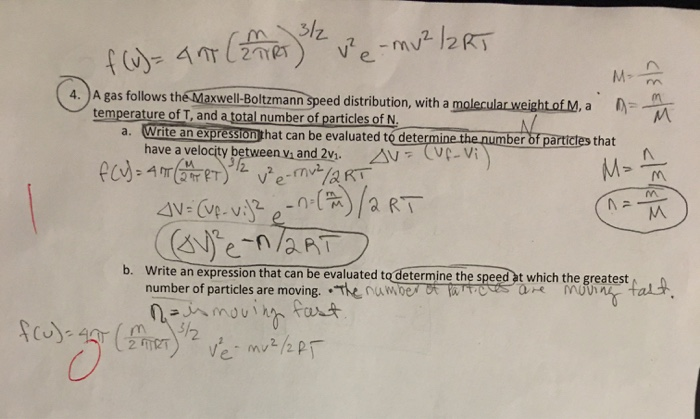 Solved rm 3/2 f(u) = ART (27RT) th ² e-mv² /2 RT M- 4. ) A | Chegg.com