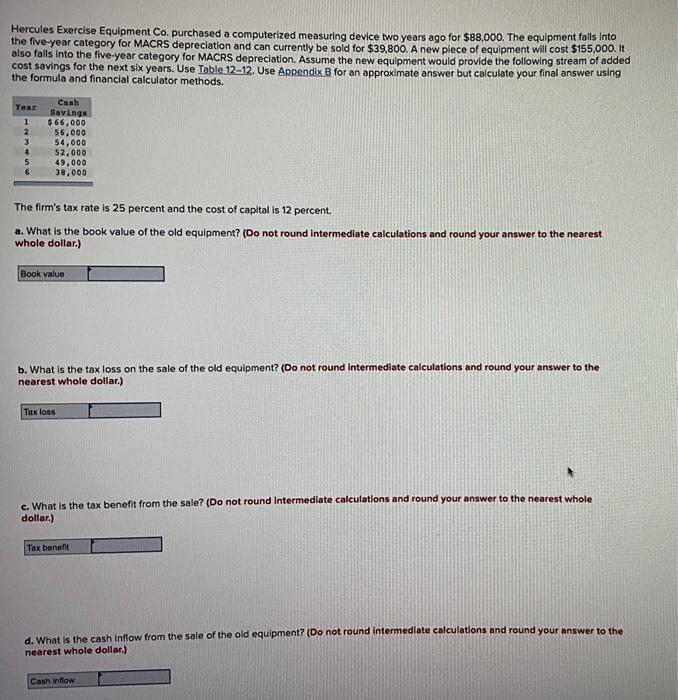 Hercules Exercise Equipment Co, purchased a | Chegg.com