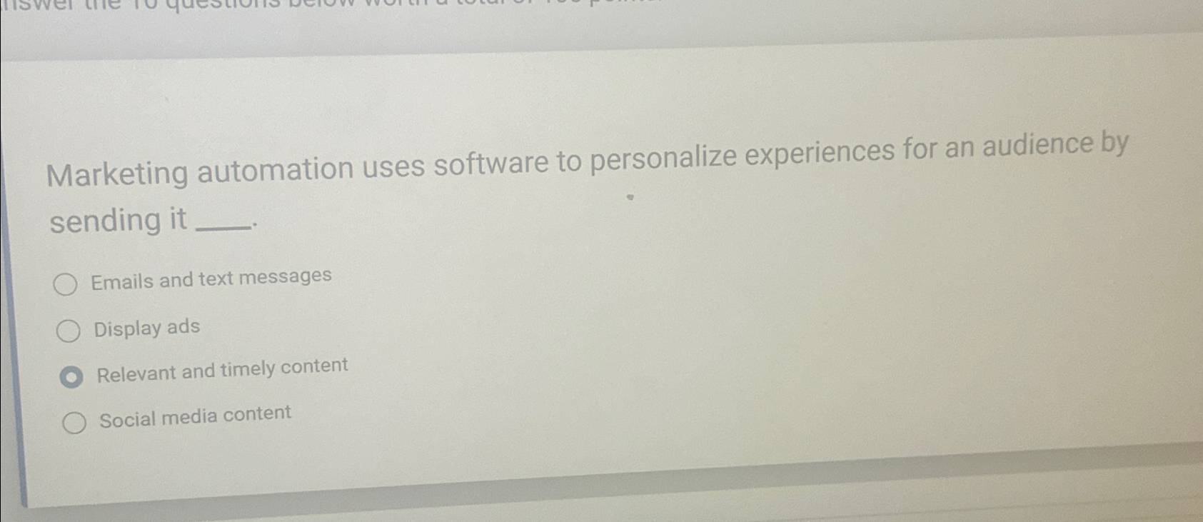 Solved Marketing automation uses software to personalize | Chegg.com