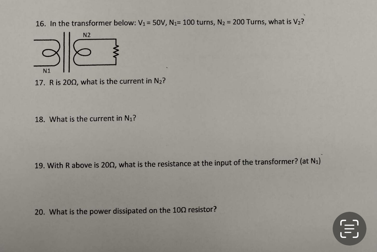 Solved In the transformer below: V1=50V,N1=100 ﻿turns, | Chegg.com
