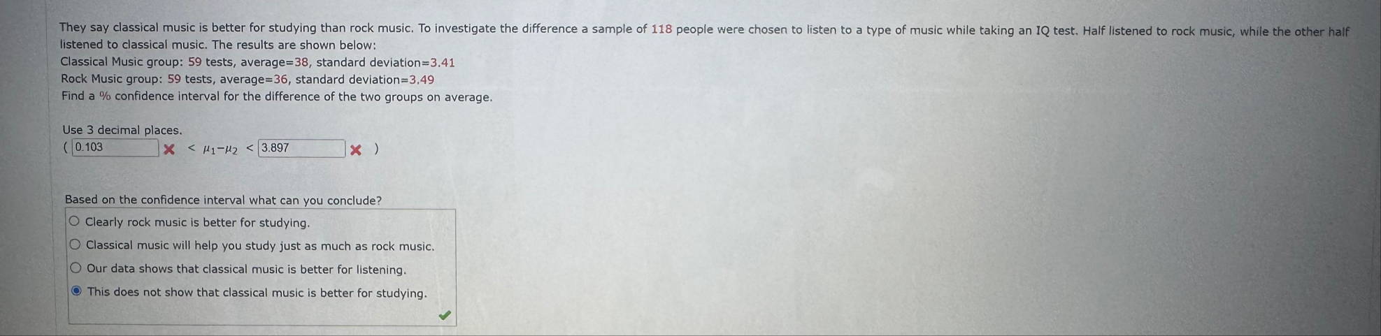 listened to classical music. The results are shown | Chegg.com