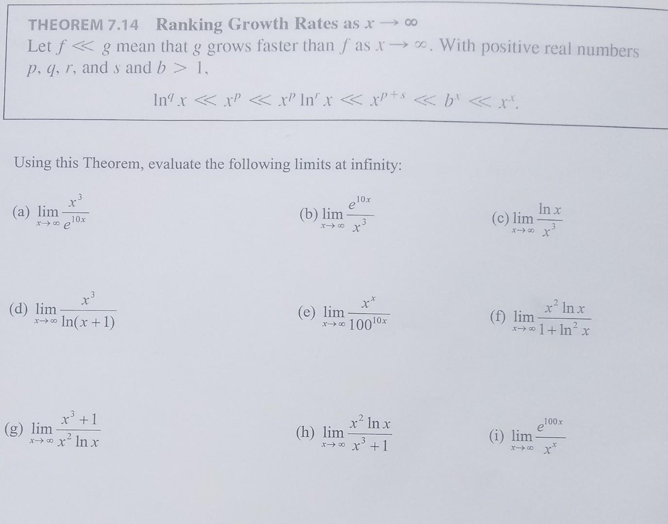Solved THEOREM 7.14 Ranking Growth Rates as r -> 00 Let f «g | Chegg.com