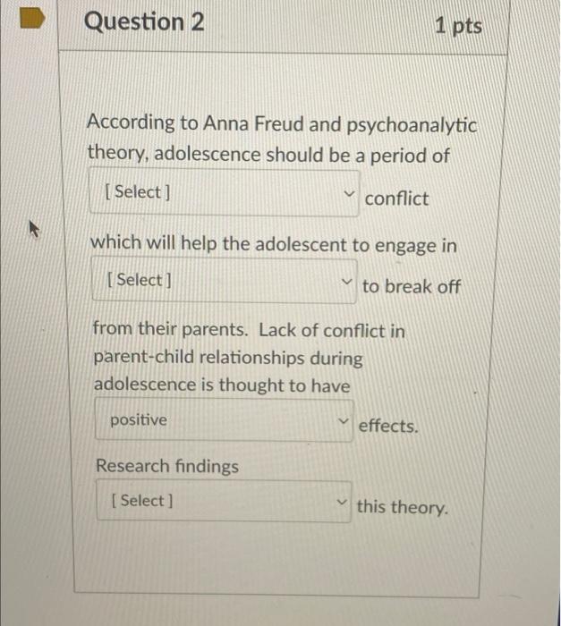 Solved Question 2 1 pts According to Anna Freud and | Chegg.com