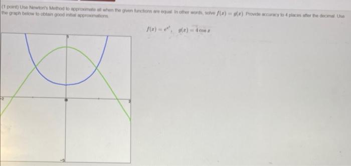 Solved f(x)=ex∗,g(x)=4cosx(1 point) Use Newton's method to | Chegg.com