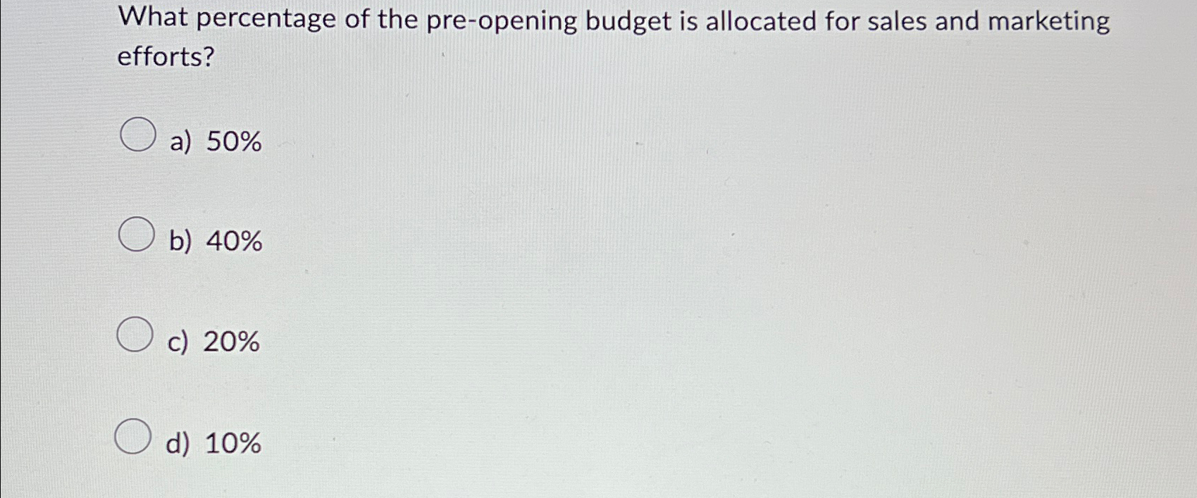 Solved What percentage of the pre-opening budget is | Chegg.com