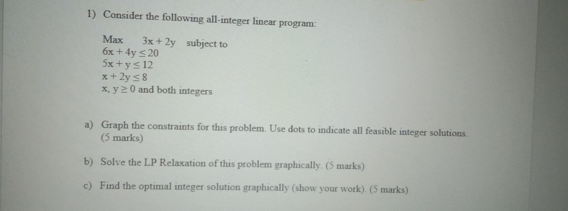 Solved 1) Consider the following all-integer linear program: | Chegg.com